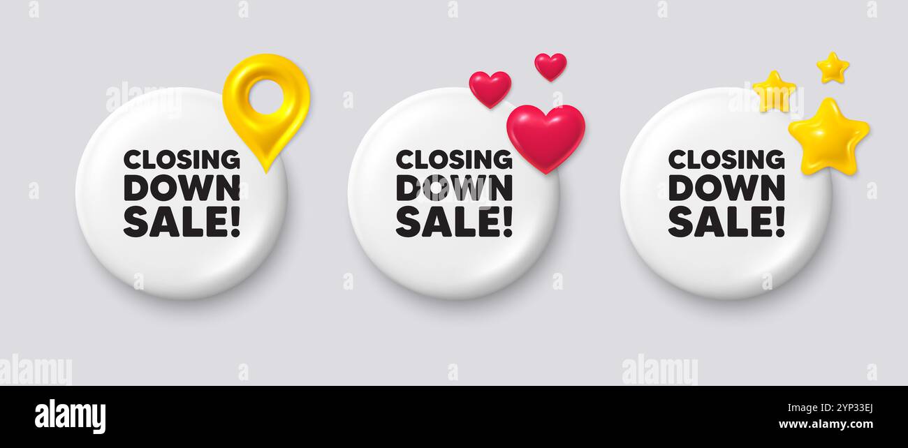Closing down sale. Special offer price sign. White button with 3d icons ...