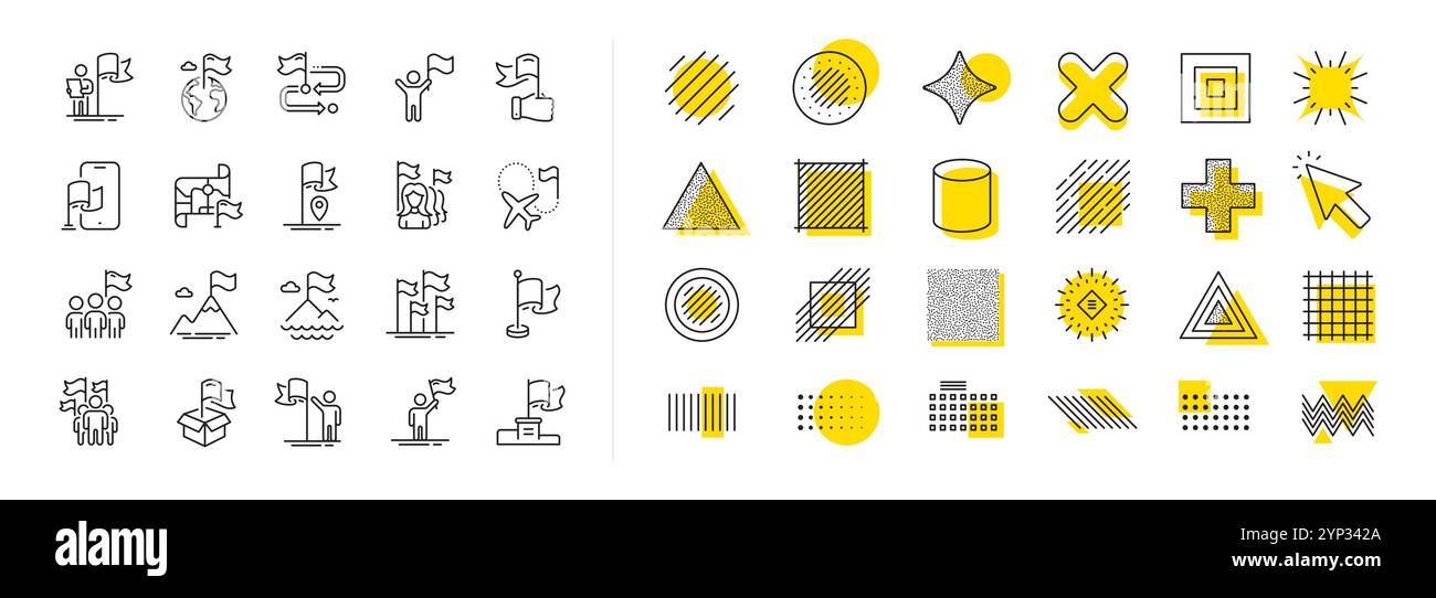 Flag line icons. Leadership, Goal Success, Winner with Flag. Design ...