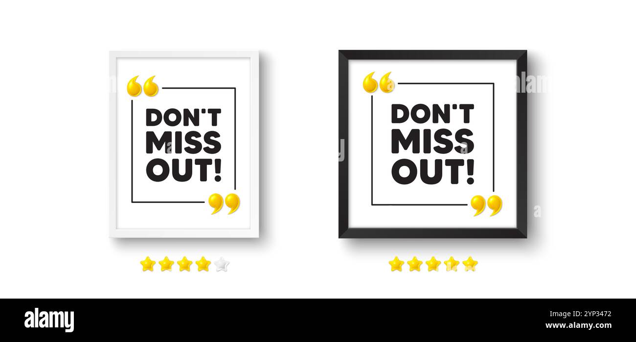 Dont miss out tag. Special offer price sign. Photo frame with 3d quotation icon. Vector Stock ...