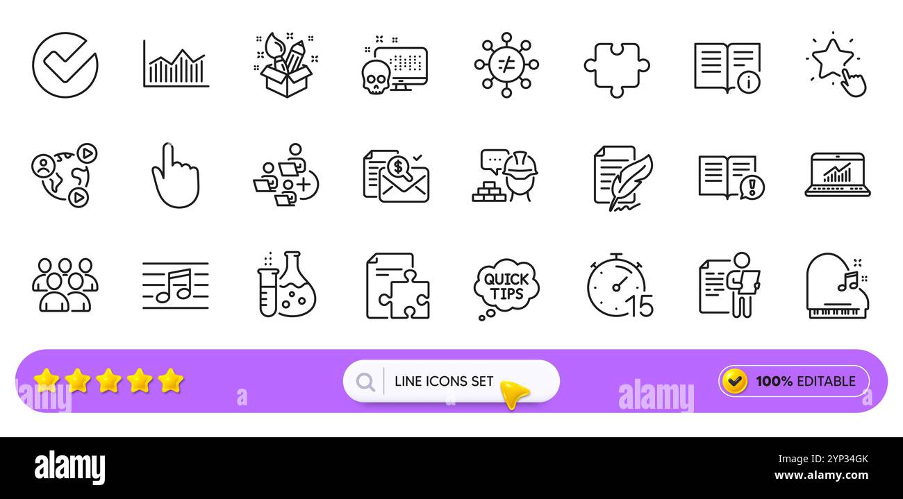 Discrimination, Technical info and Ranking star line icons for web app. Pictogram icon. Line ...