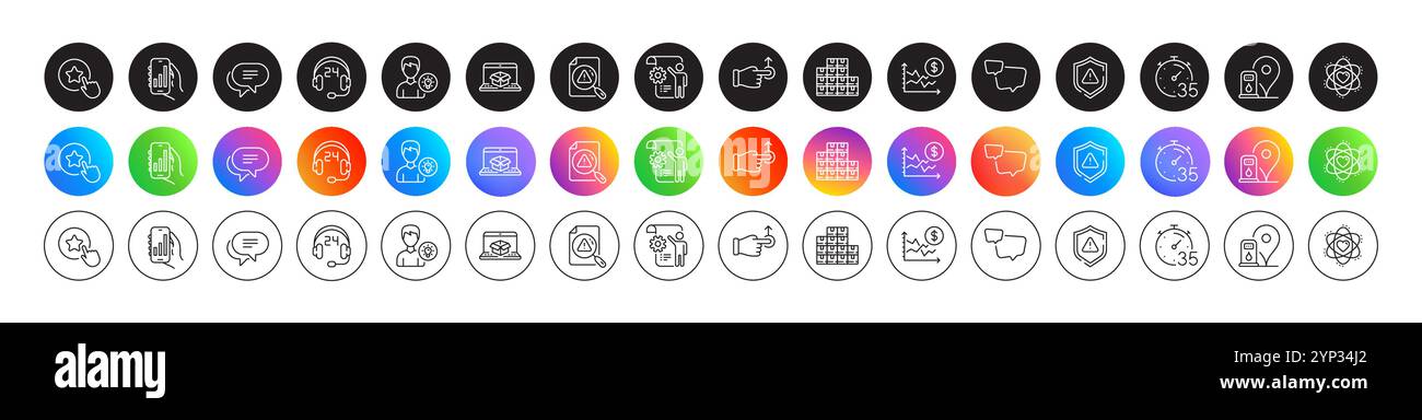 Person idea, Online delivery and Text message line icons. For web app, printing. Round icon ...