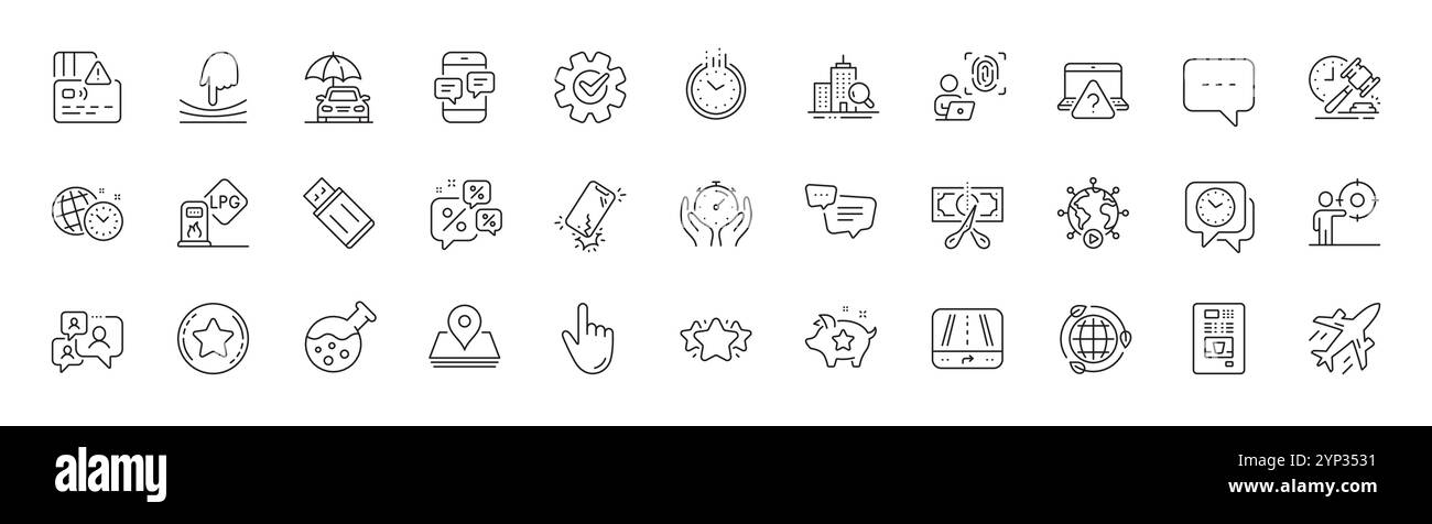 Clock Timer And Phone Messages Line Icons For Web App Printing Line