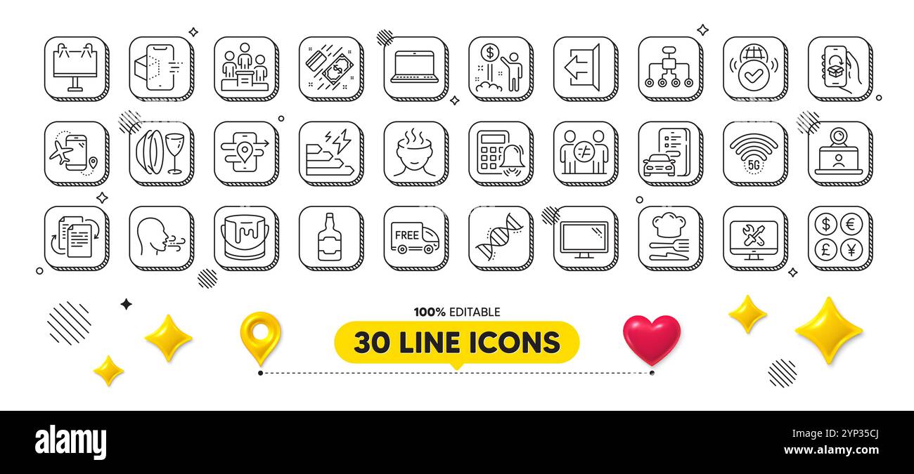 Notebook, Bureaucracy and Restructuring line icons pack. For web app. 3d design elements. Vector ...