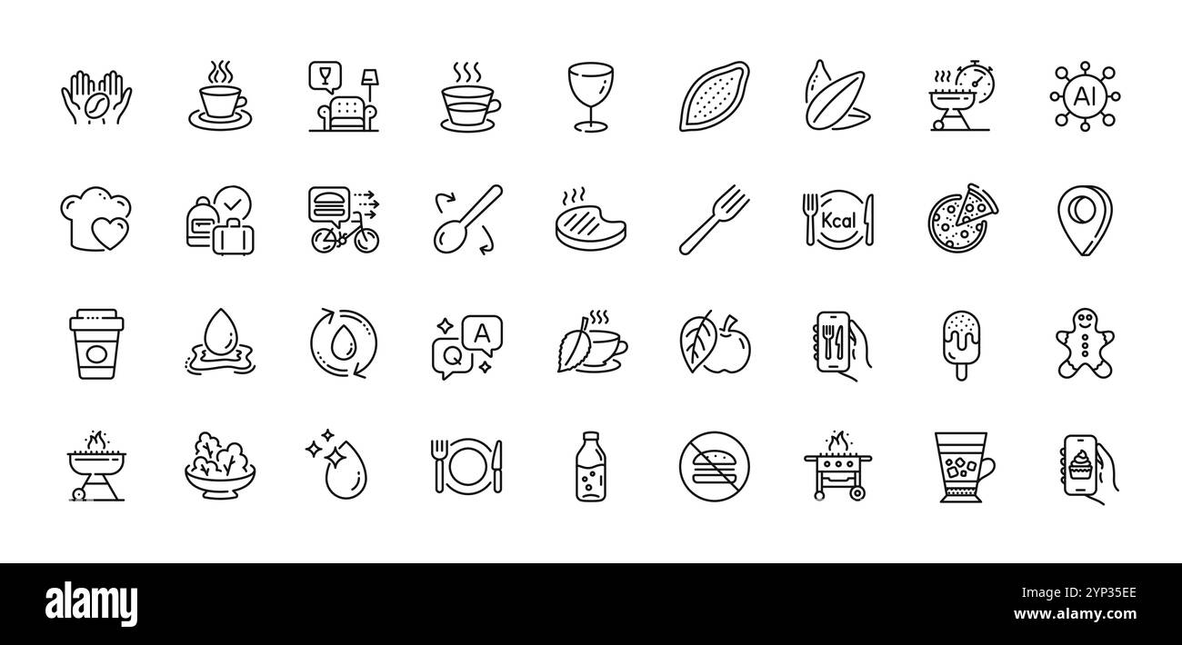 Restaurant app, Ice cream and Food delivery line icons pack. For web ...