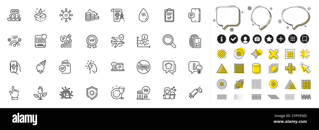 Set of Lamp, Sun protection and Verification document line icons for ...