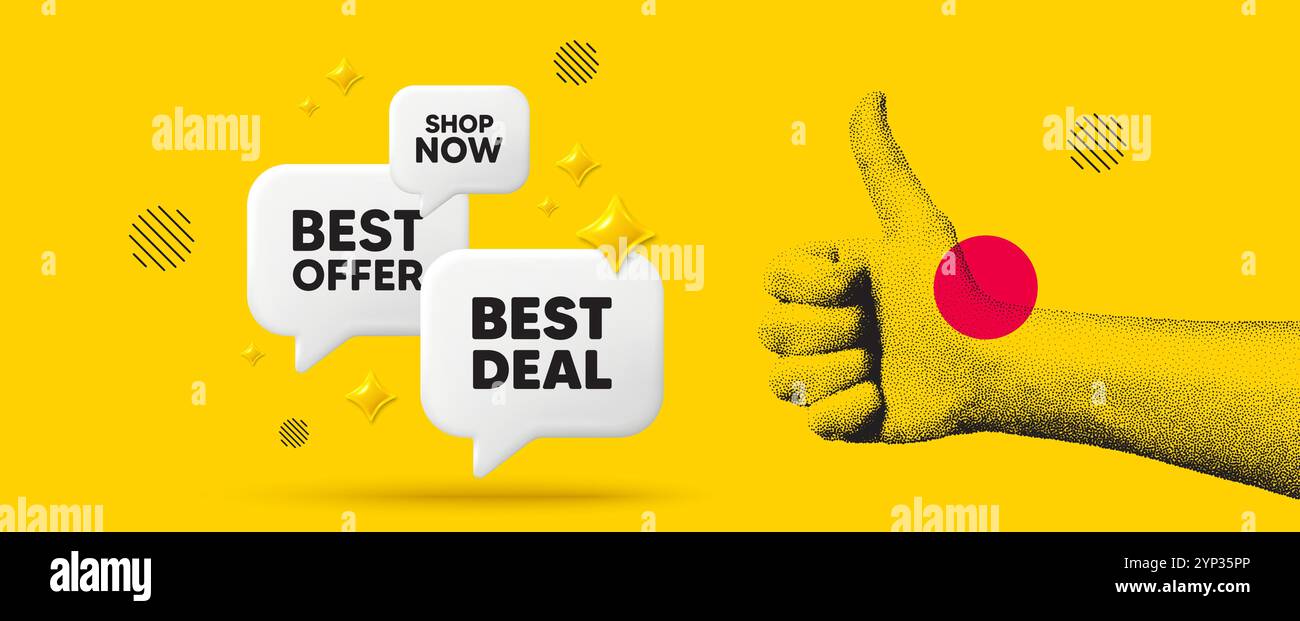 Best deal tag. Special offer sale sign. Hand showing thumb up like ...