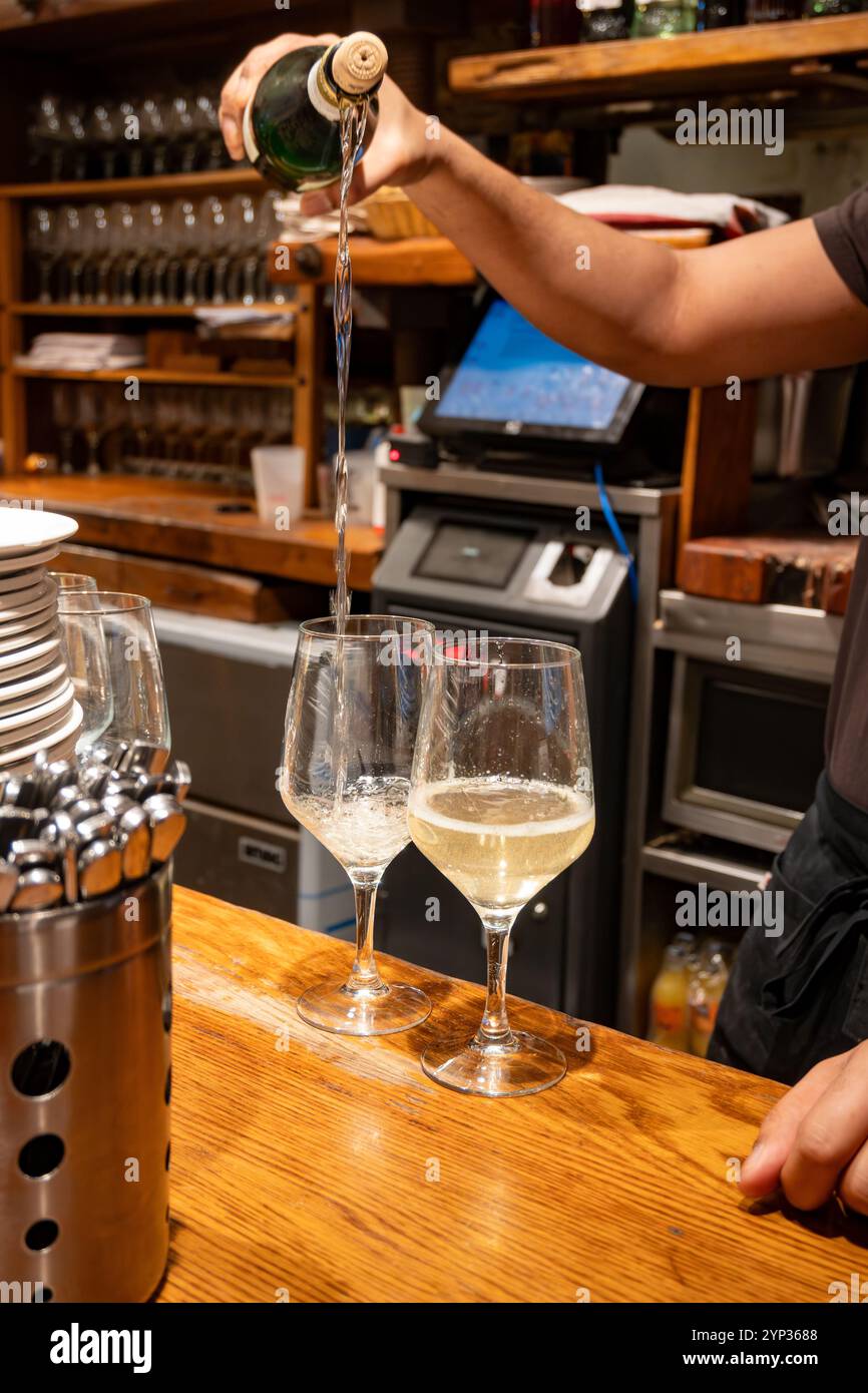 Special pouring of txakoli or chacolí slightly sparkling very dry white ...