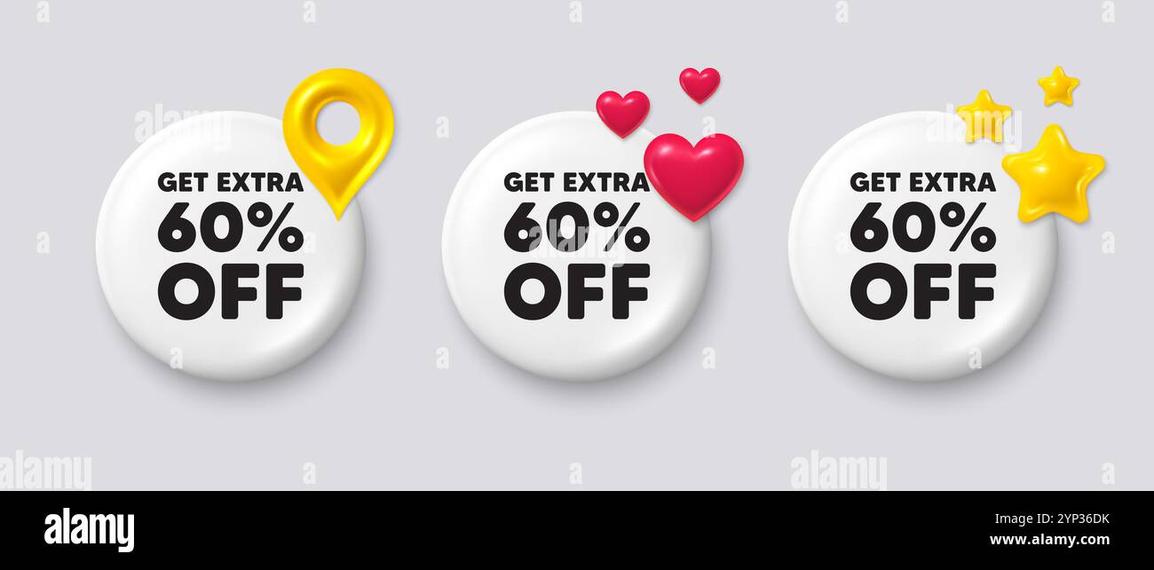 Get Extra 60 percent off Sale. Discount offer sign. White button with ...