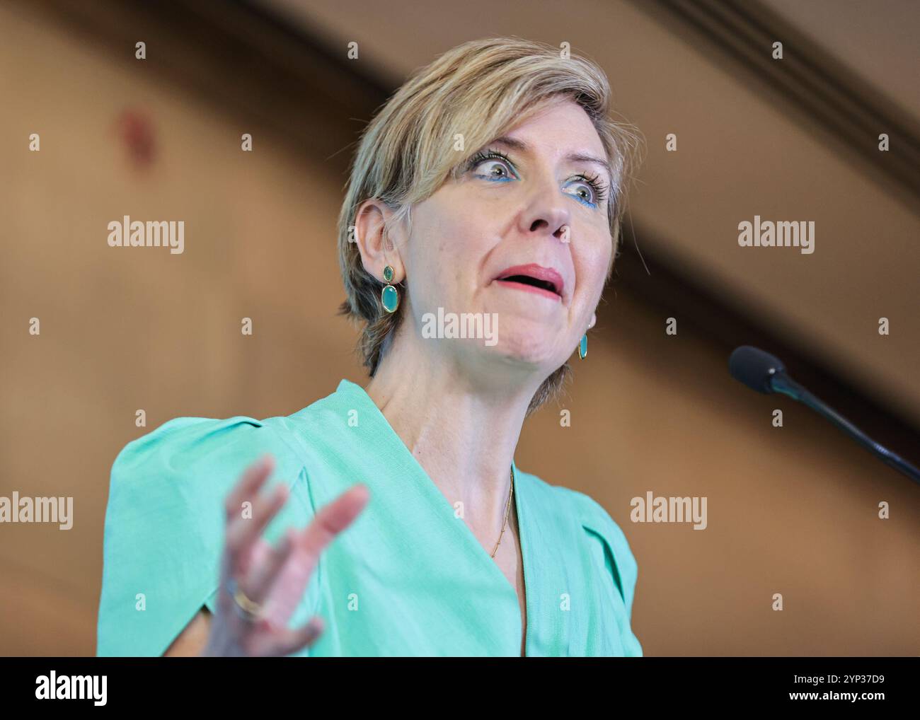 London, UK. 28th Nov, 2024. Dame Andrea Jenkyns speaks and later poses ...