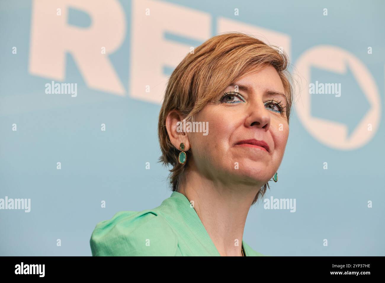 London, UK. 28th Nov, 2024. Dame Andrea Jenkyns speaks and later poses ...