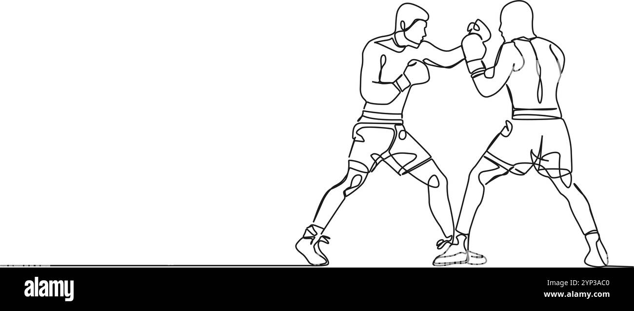 continuous single line drawing of two boxers fighting, line art vector ...