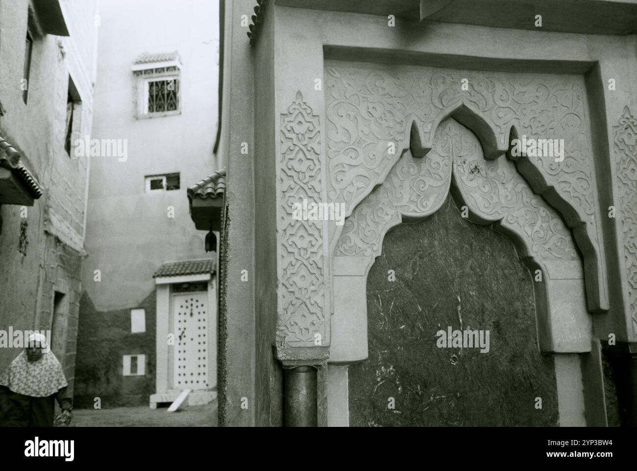 In the alley streets of the kasbah souk in the old city of Marrakesh in ...