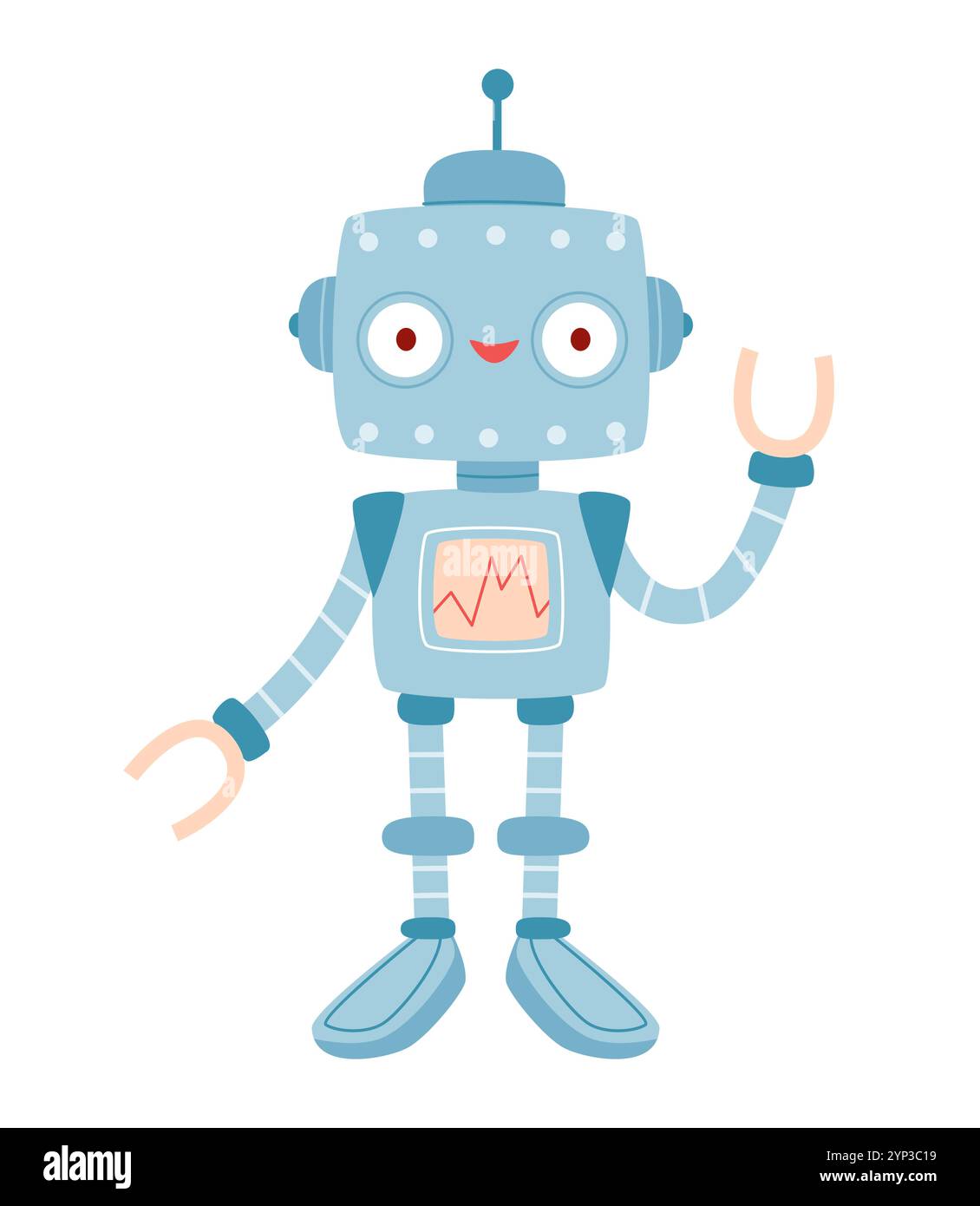 Cute children's robot toy waving and smiling. Friend.Cute cyborg ...