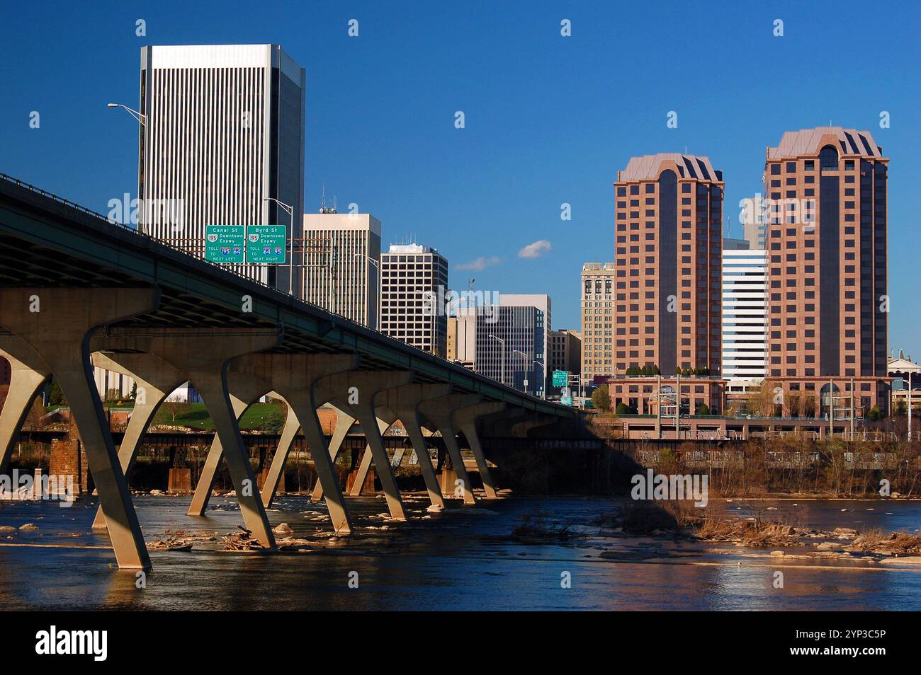 The Interstate bridge crosses the James River heading towards the ...