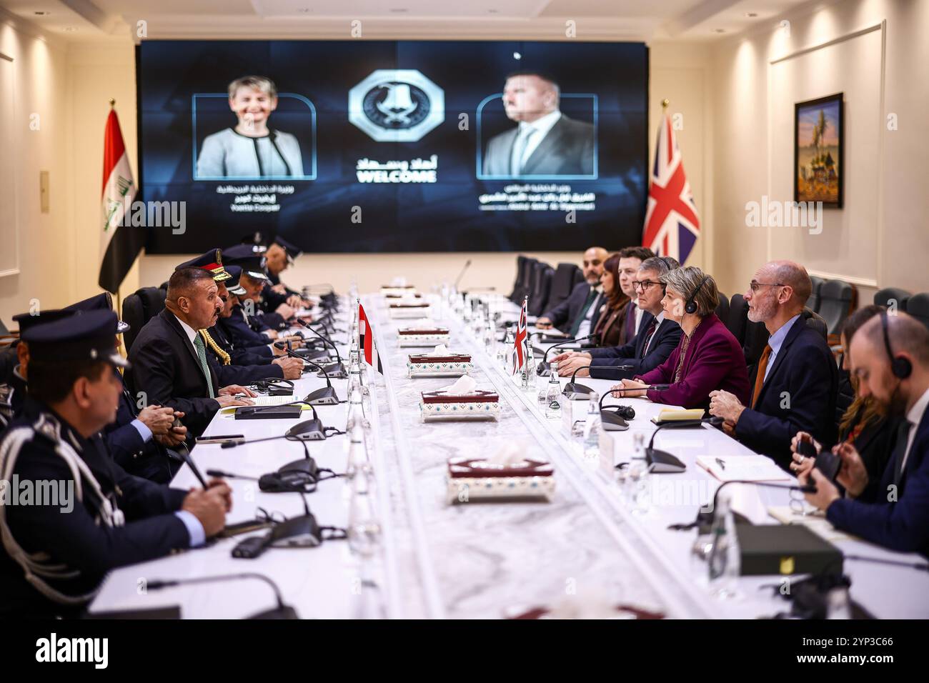 Home Secretary Yvette Cooper, accompanied by UK ambassador to Iraq ...