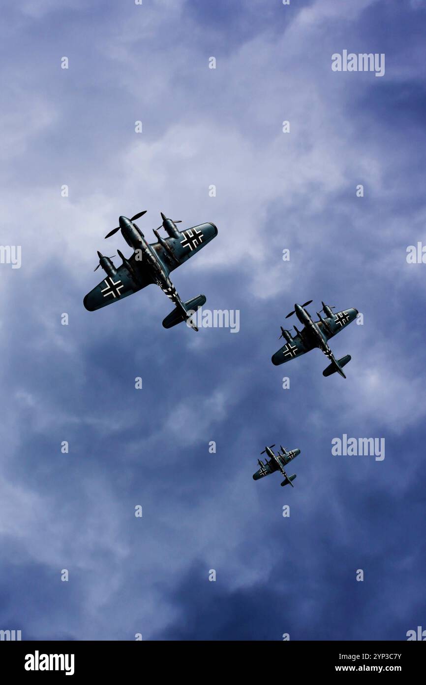 Luftwaffe aircraft from World War II flying in formation Stock Photo ...