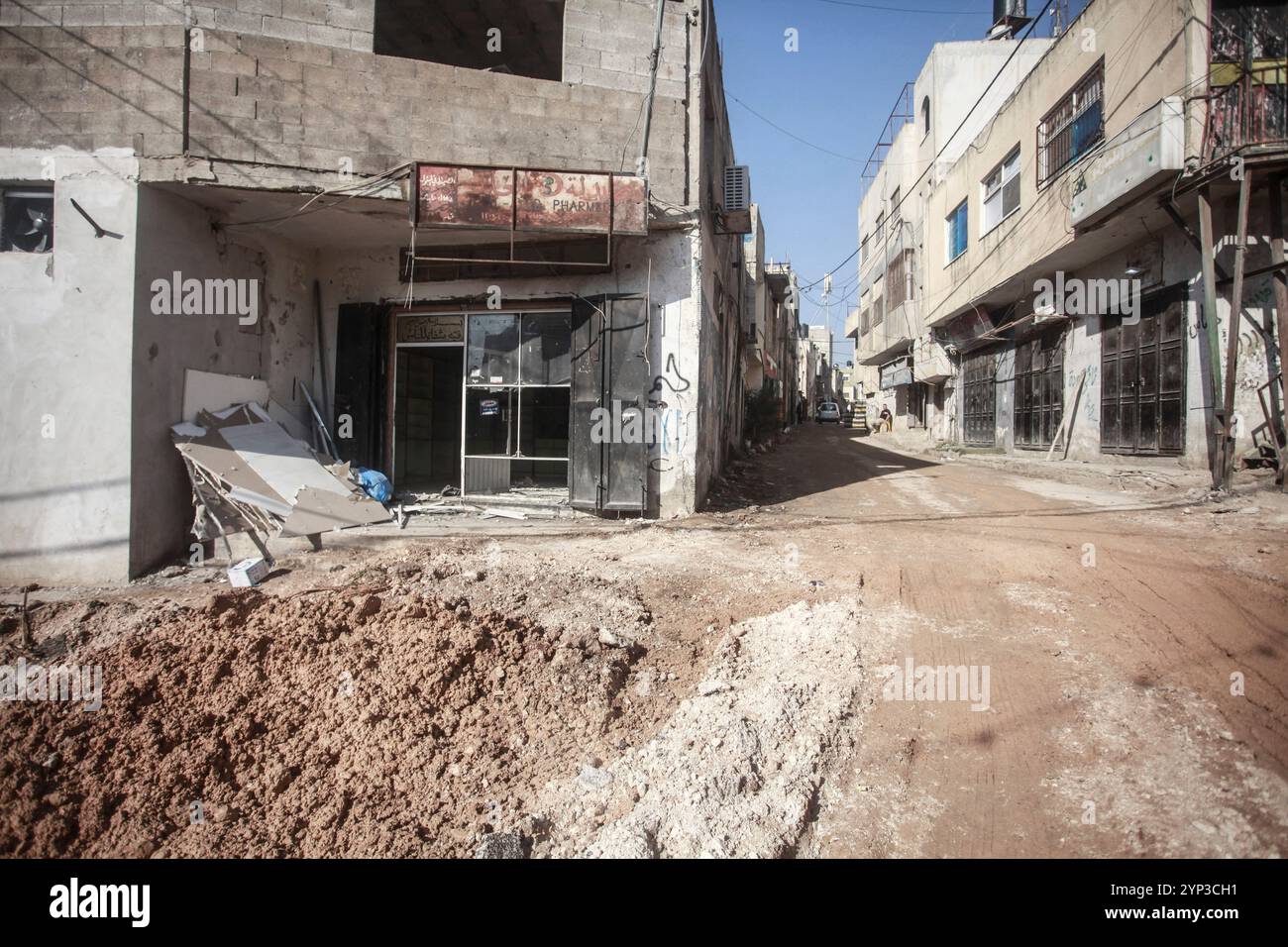 Tubas, Palestine. 28th Nov, 2024. A view of a street and damaged ...