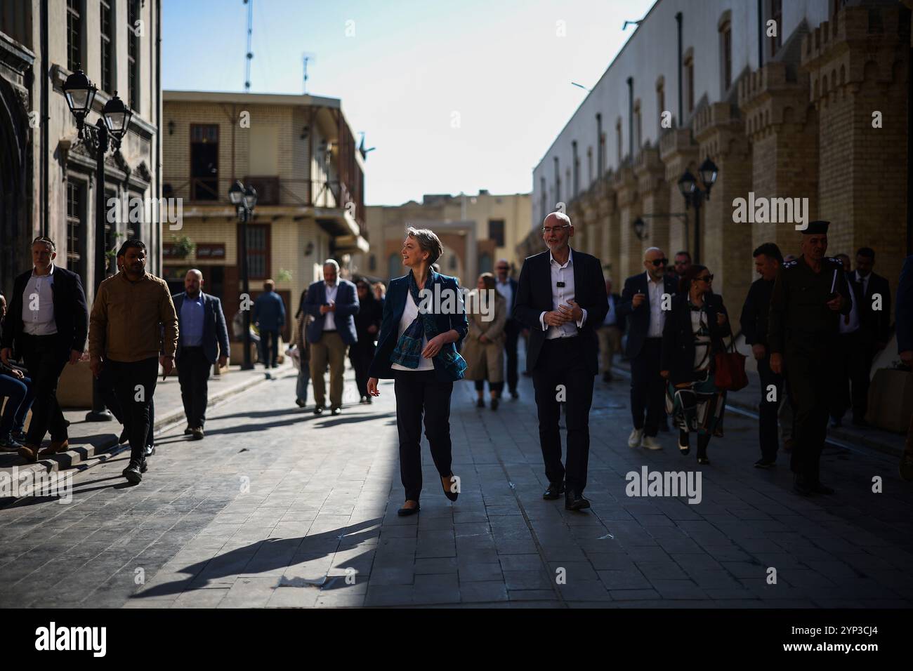Home Secretary Yvette Cooper and UK ambassador to Iraq Stephen Hitchen ...