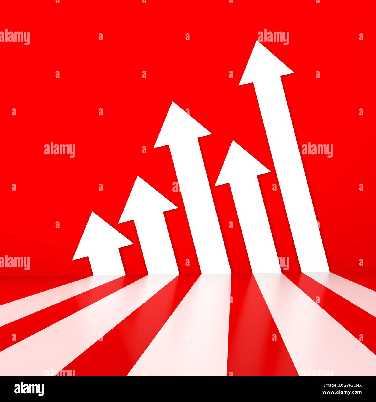 Red background with five white arrows pointing upward symbolizes growth ...