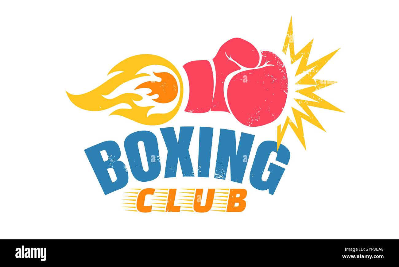 Vector vintage logo for a boxing with glove and fire. Boxing glove with ...