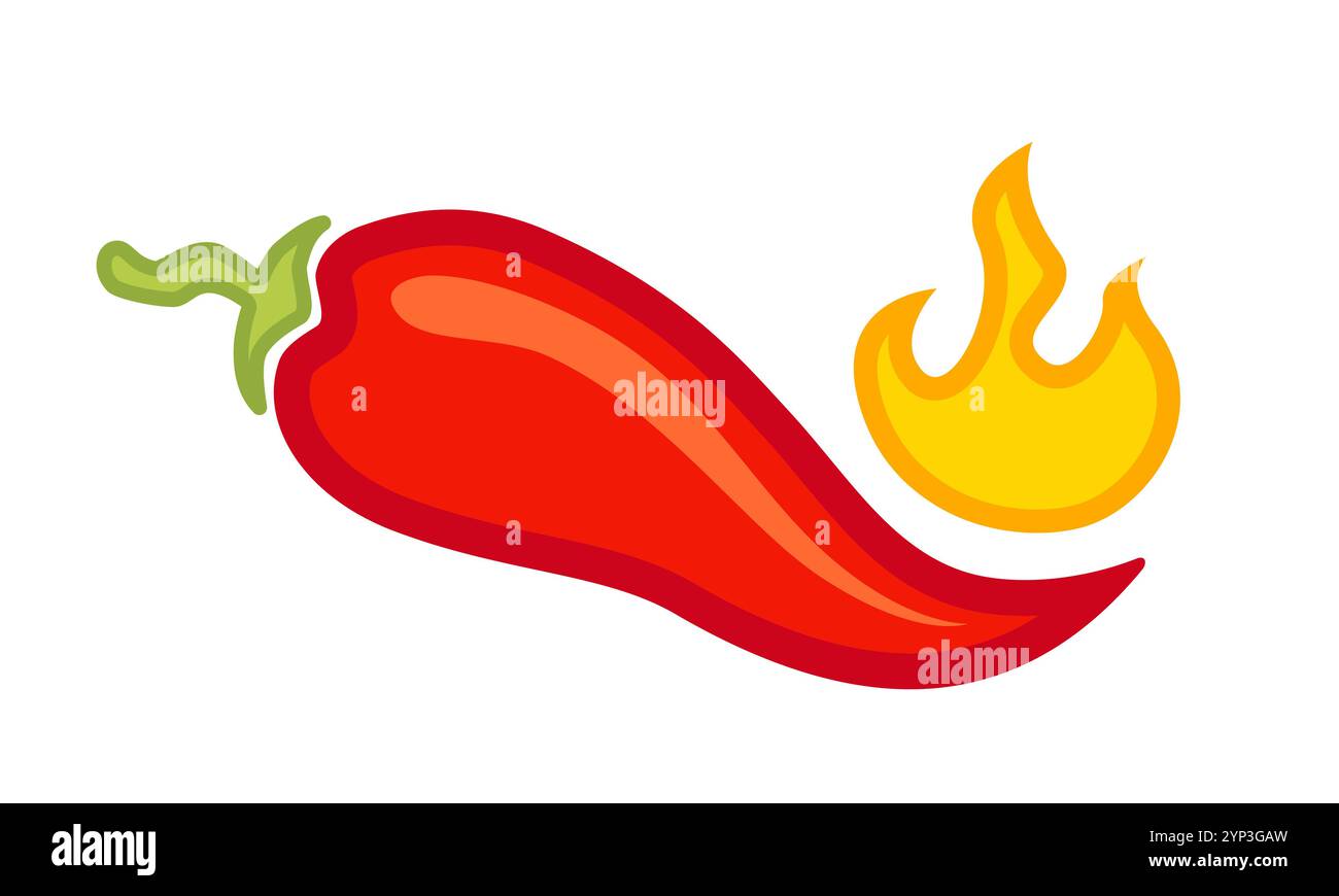 Vector illustration of a spicy chili pepper with flame. Cartoon red ...