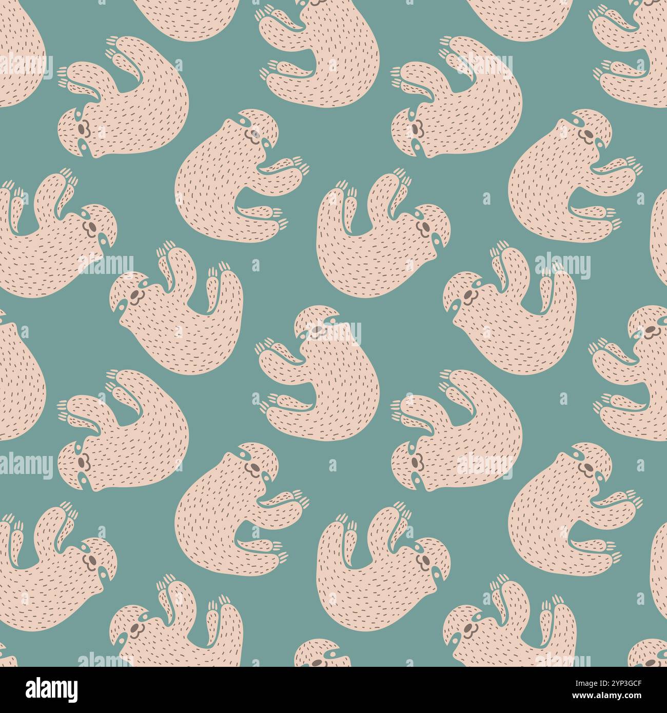 Vector seamless tropical pattern with cute sloth. Vector pattern with ...