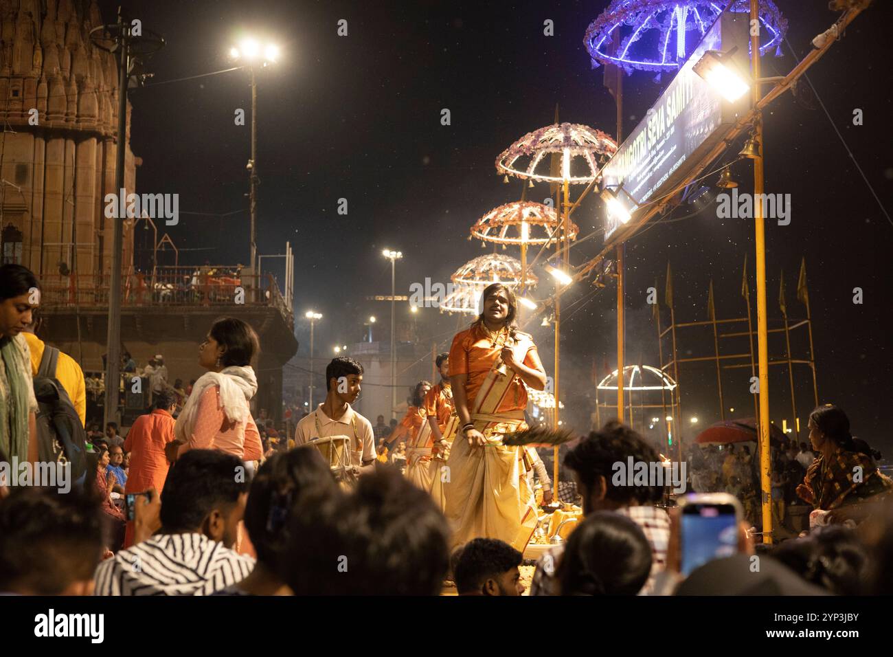 The daily ritual of Ganga Arti at Dashwamedh Ghat on the banks of the ...
