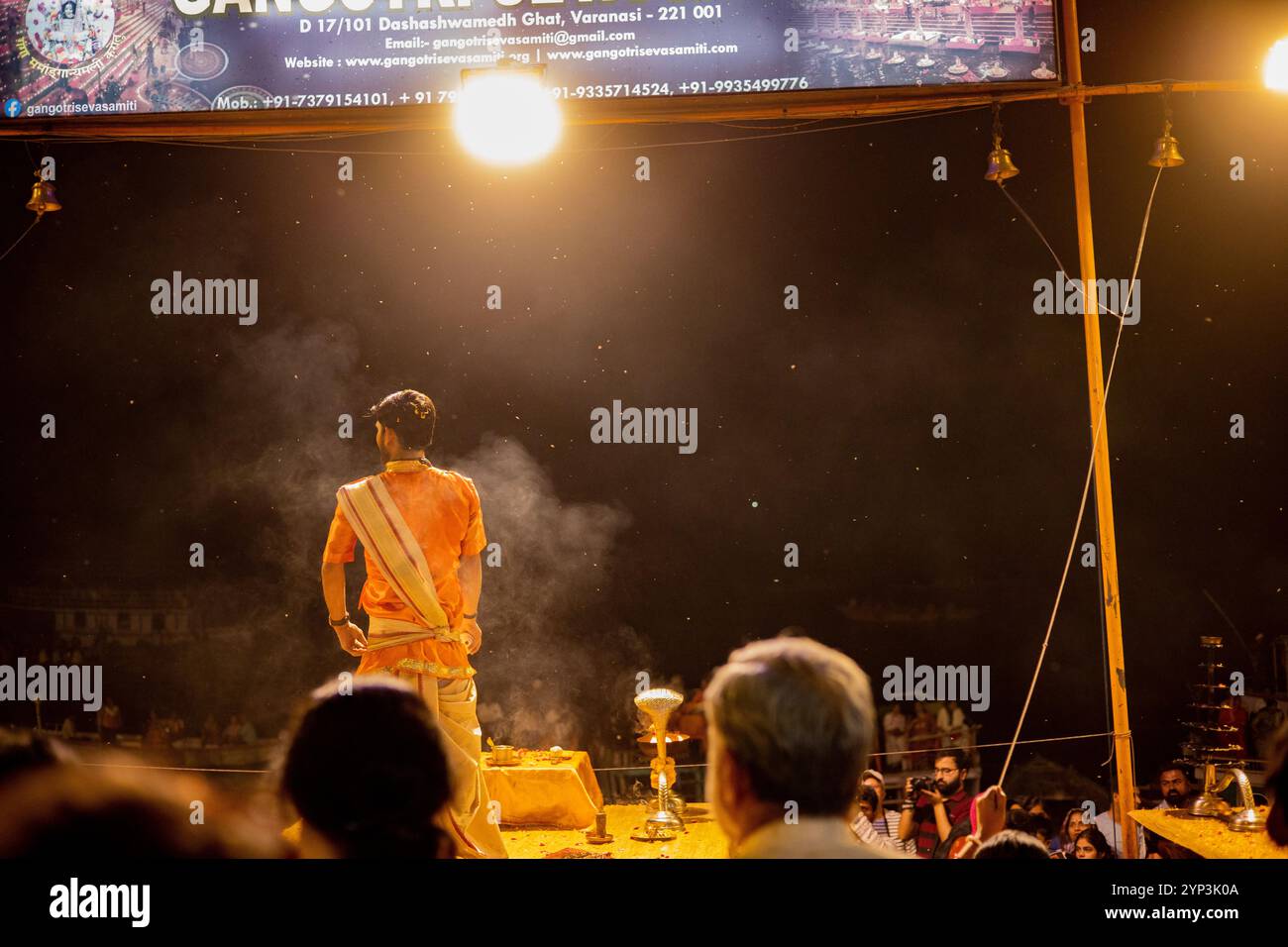 The daily ritual of Ganga Arti at Dashwamedh Ghat on the banks of the ...