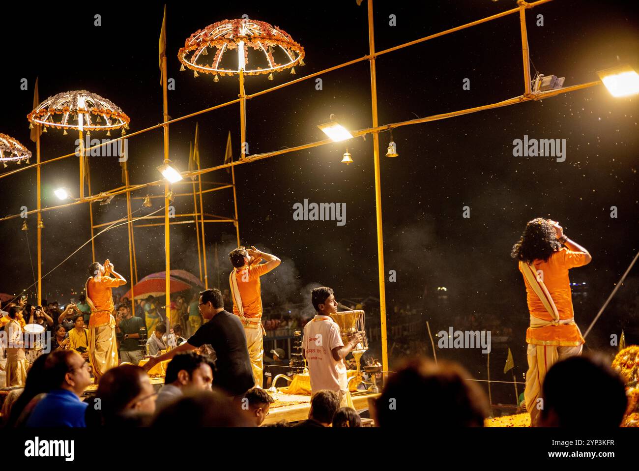 The daily ritual of Ganga Arti at Dashwamedh Ghat on the banks of the ...