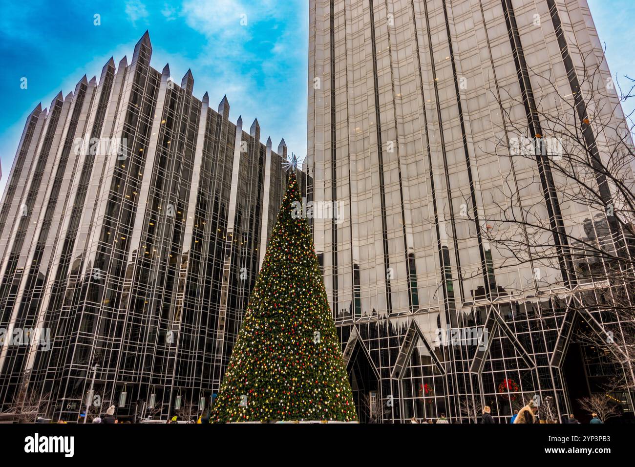 Chirstmas tree and an ice skating rink by the PPG Place in Market ...