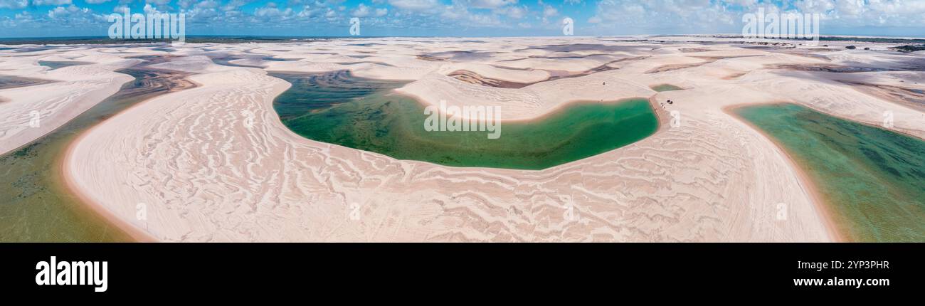 Aerial view of Lencois Maranhenses. White sand dunes with pools of ...