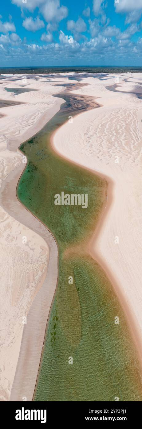Aerial view of Lencois Maranhenses. White sand dunes with pools of ...