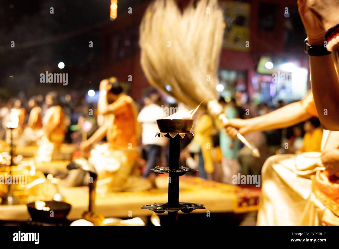 The daily ritual of Ganga Arti at Dashwamedh Ghat on the banks of the ...