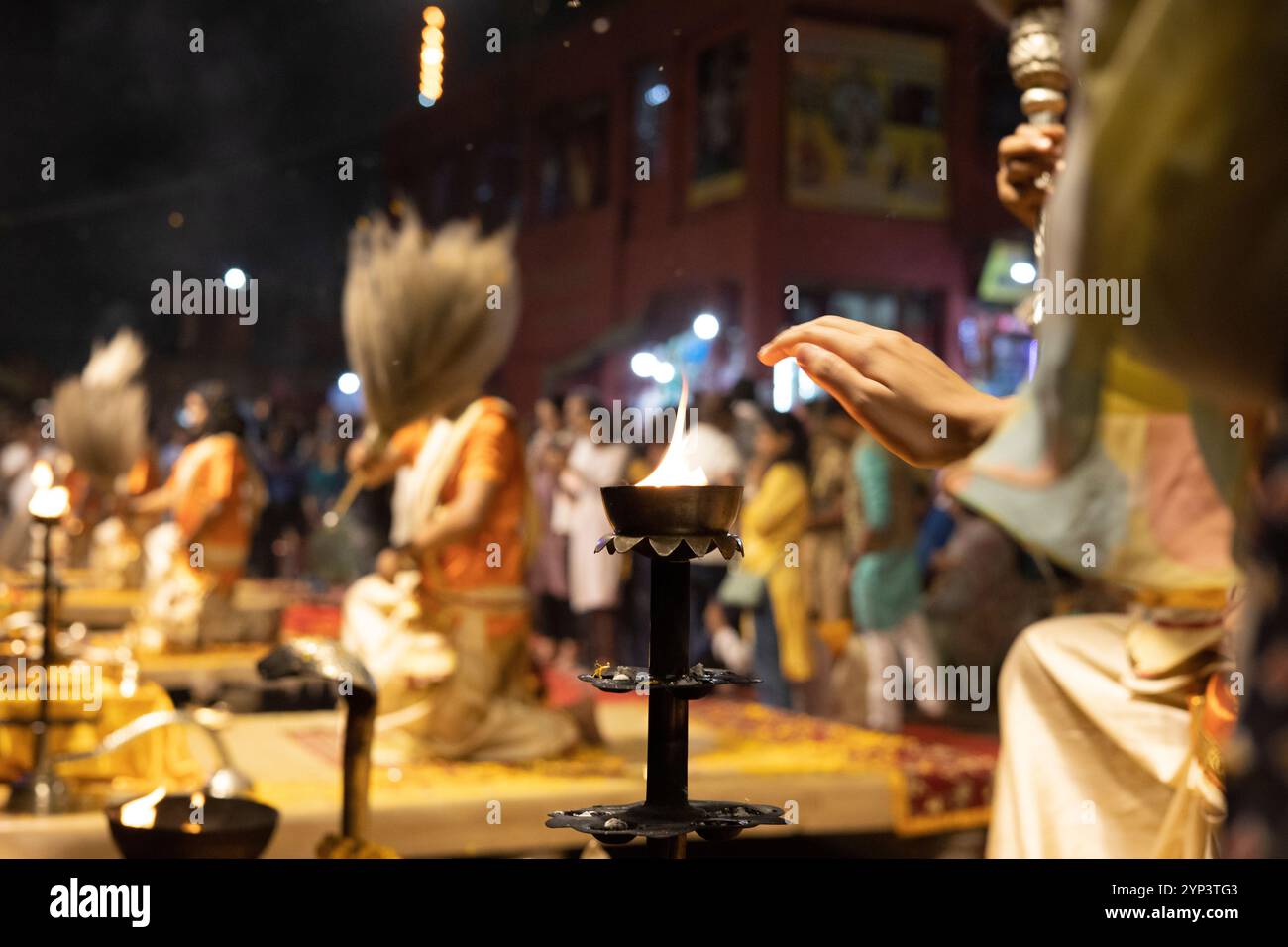 The daily ritual of Ganga Arti at Dashwamedh Ghat on the banks of the ...