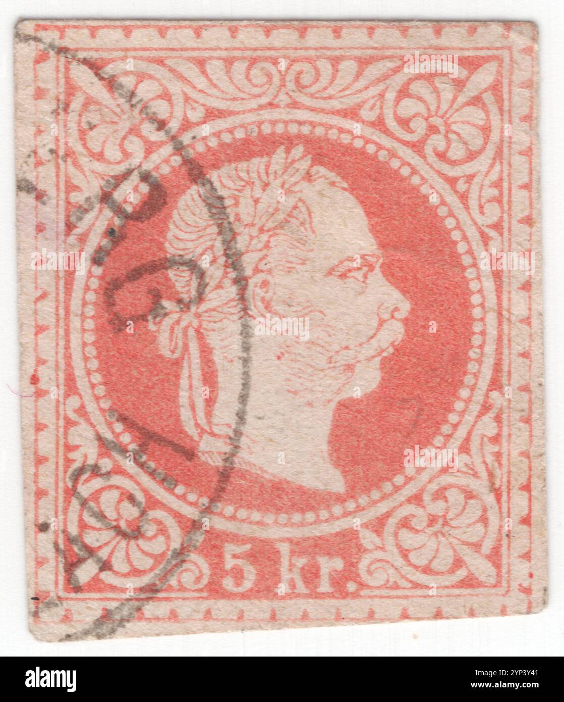 AUSTRIA - CIRCA 1867: Fragment of original envelope with preprinted 5 ...