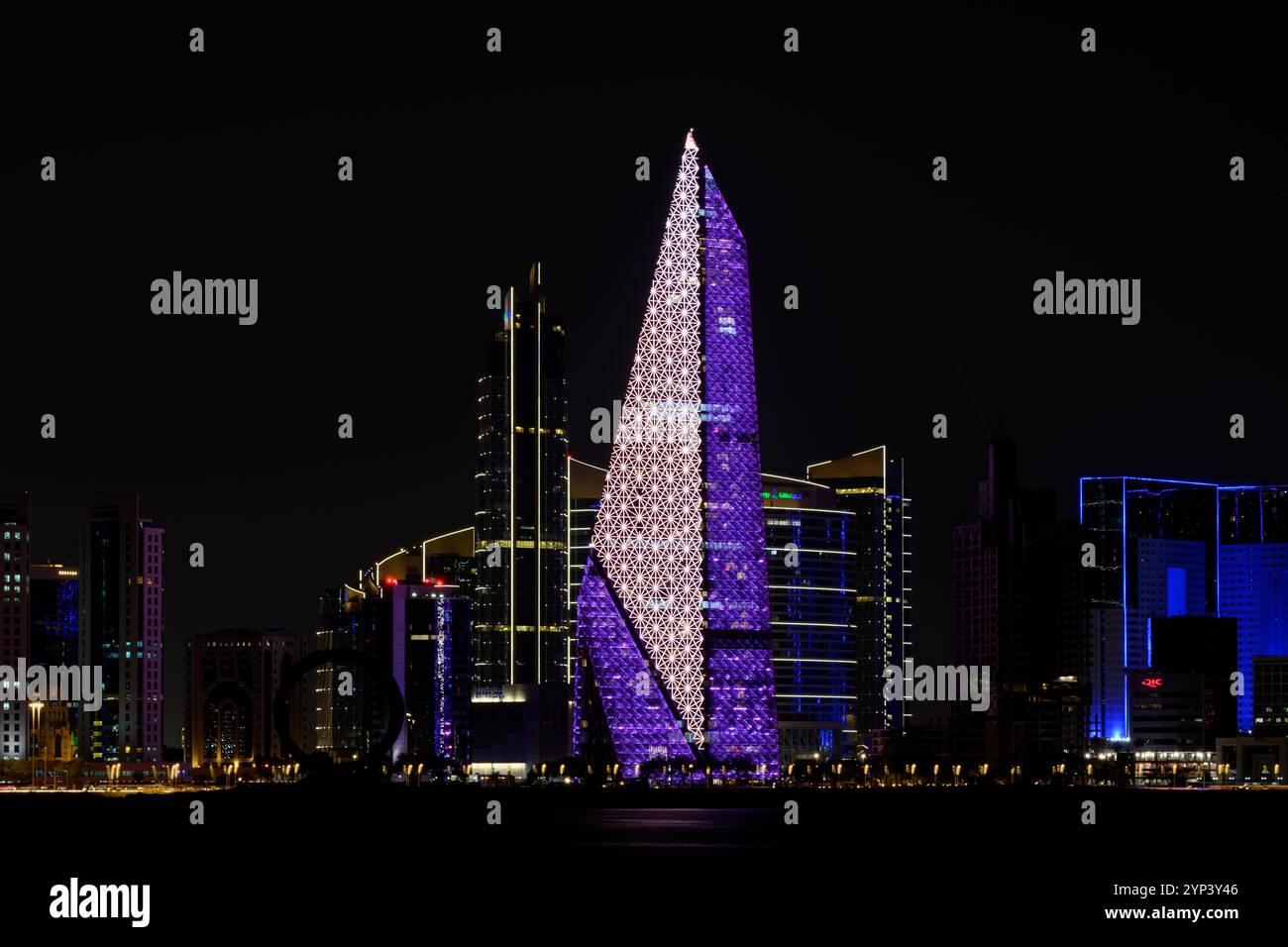 Skyscrapers of downtown Doha at night, Qatar Stock Photo - Alamy