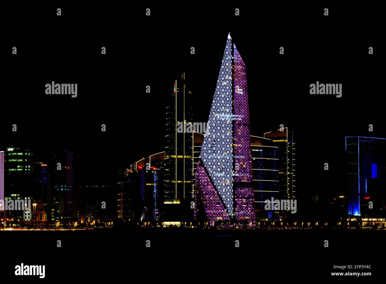 Skyscrapers of downtown Doha at night, Qatar Stock Photo - Alamy