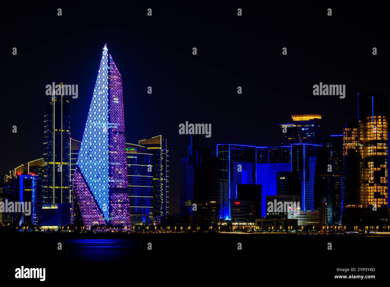 Skyscrapers of downtown Doha at night, Qatar Stock Photo - Alamy