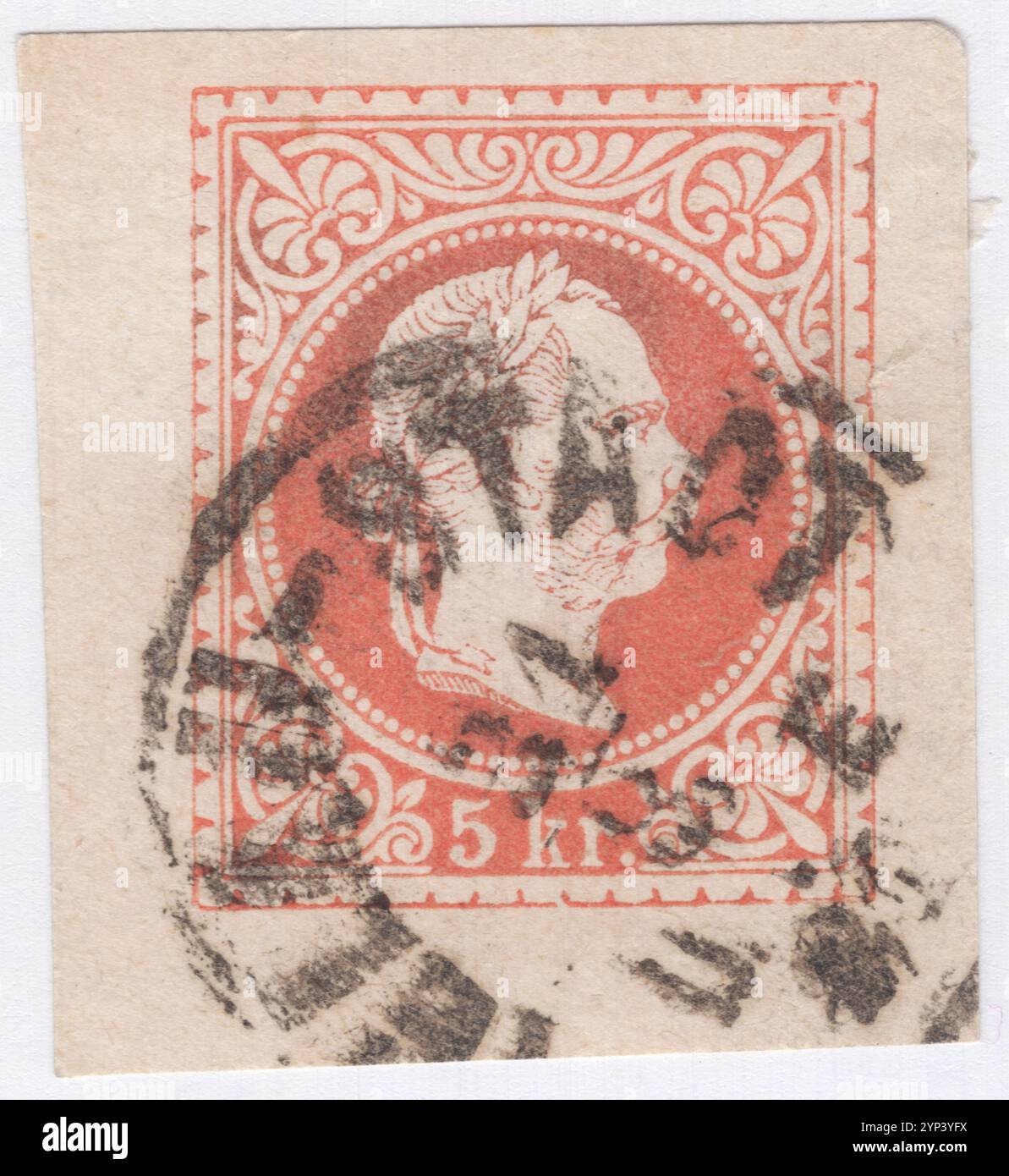 AUSTRIA - CIRCA 1867: Fragment of original envelope with preprinted 5 ...