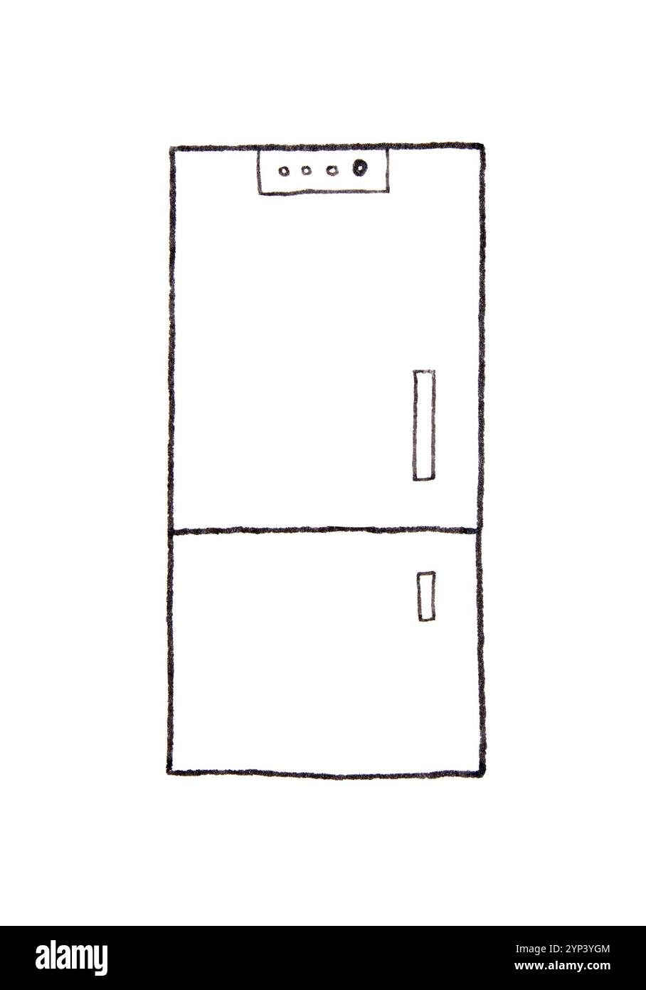 Hand-drawn minimalist refrigerator outline with simple appliance sketch ...