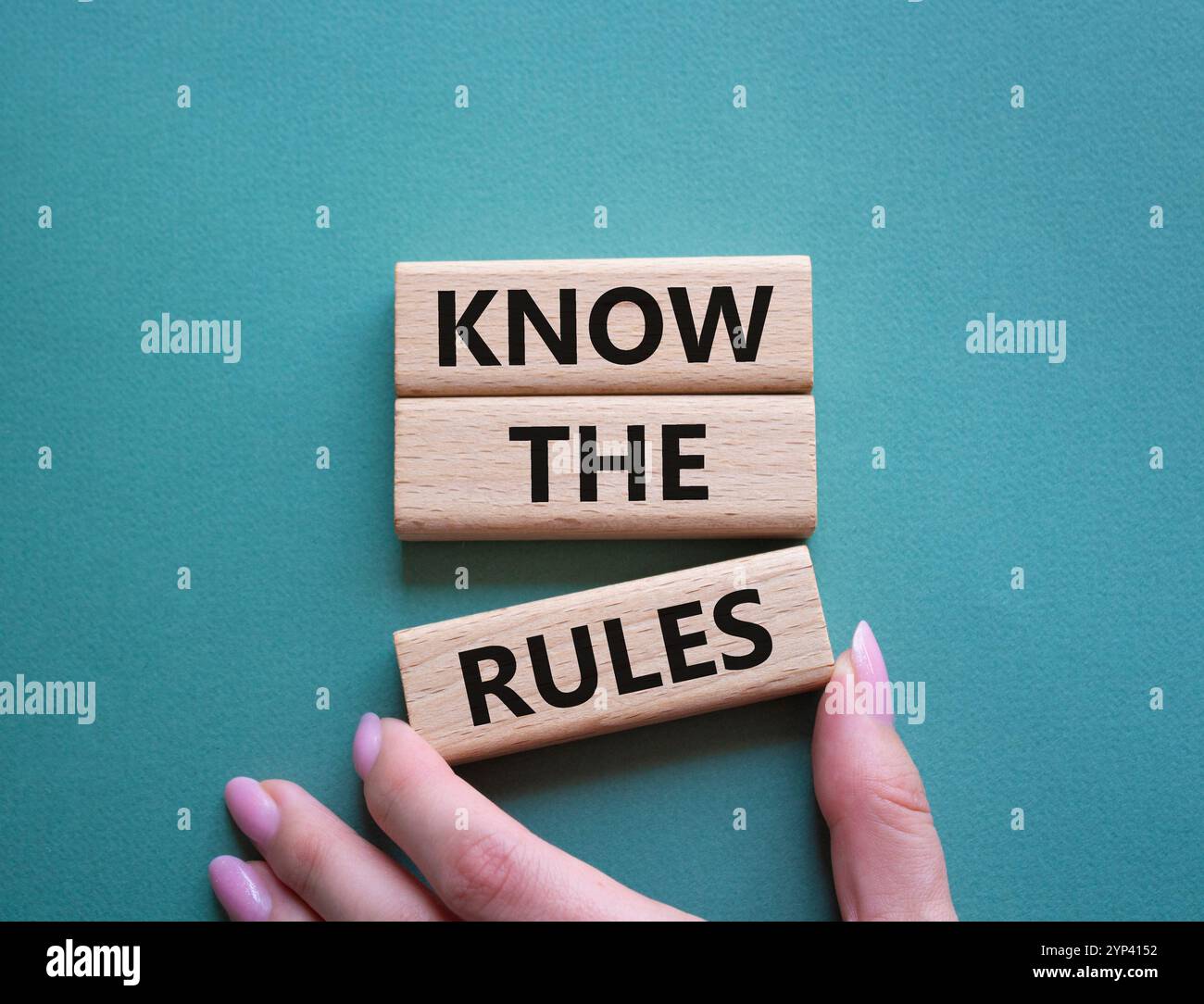 Know the rules symbol. Wooden blocks with words Know the rules ...