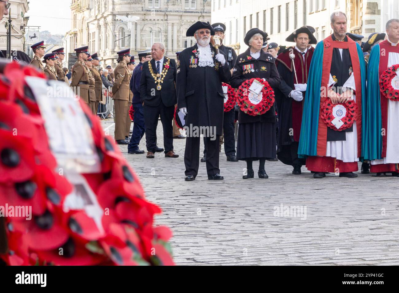 The wreath-laying ceremony parade for remembrance Sunday in Truro ...