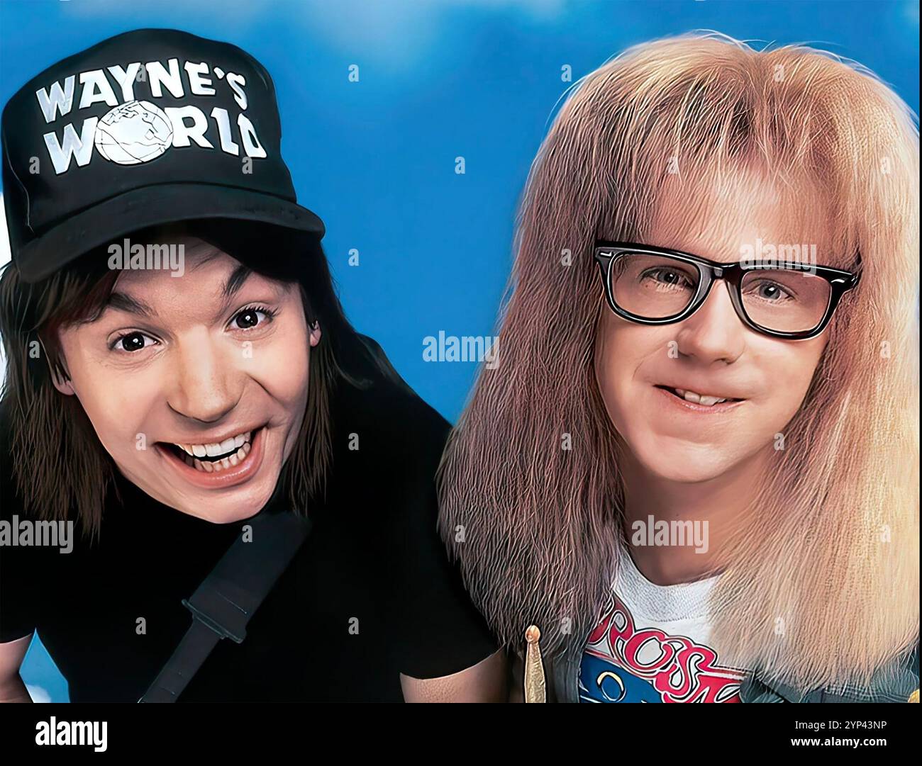 WAYNE'S WORLD 1992 Paramount Pictures film with Mike Myers as Wayne Campbell at right and Dana ...