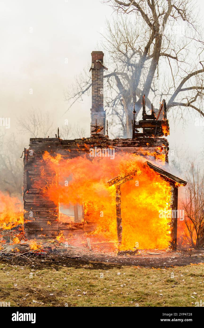 Entry Fully Involved in Fire with chimney remaining Stock Photo - Alamy