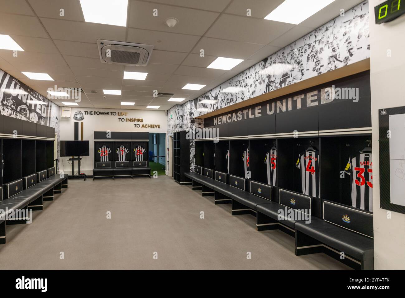 A detailed view of the Newcastle United home dressing room at St James’ Park, showcasing an ...