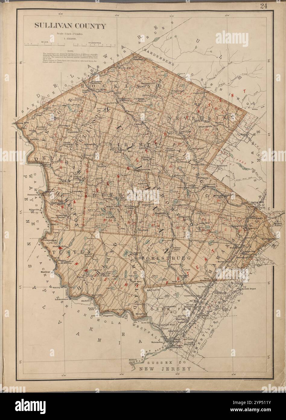 New York State, Plate No. 24 [Map of Sullivan County] 1895 Stock Photo ...