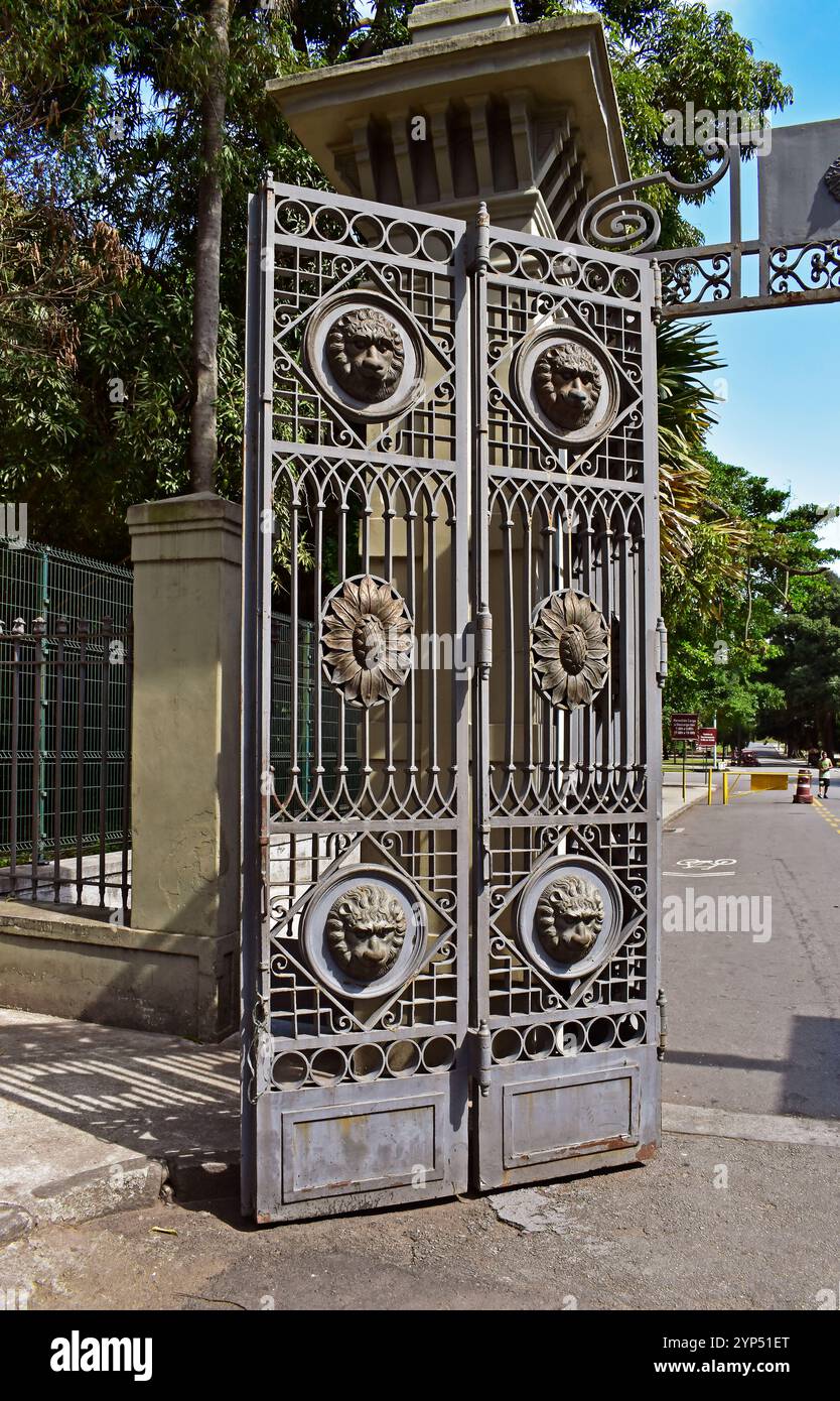 Metal gate with decorative grille on Quinta da Boa Vista, Rio de ...