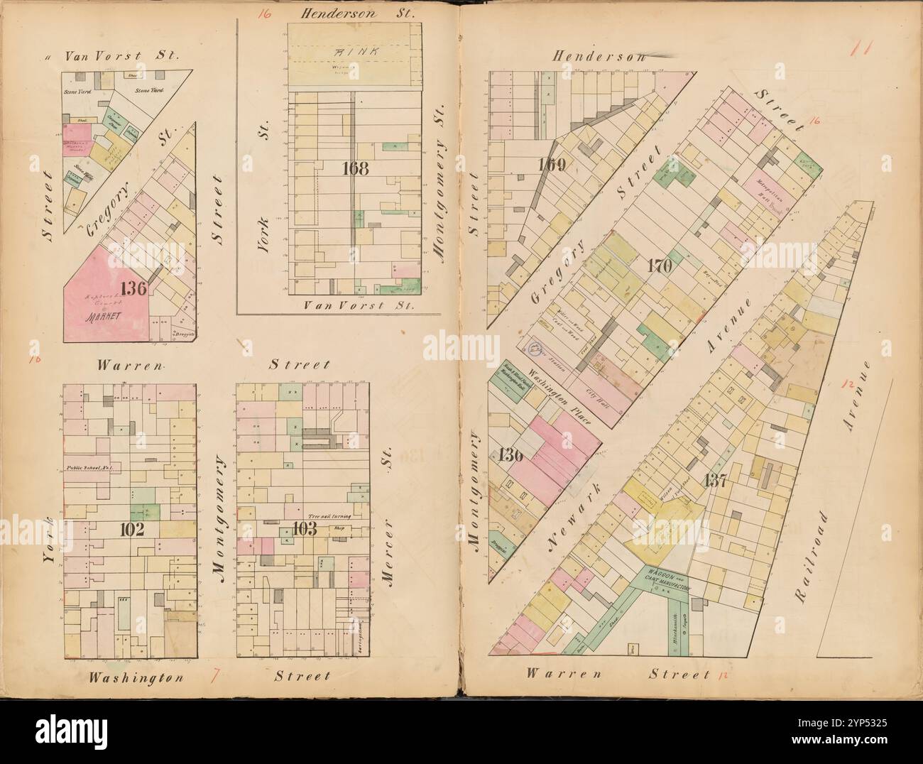 Jersey City, V. 1, Double Page Plate No. 11 [Map bounded by Henderson ...