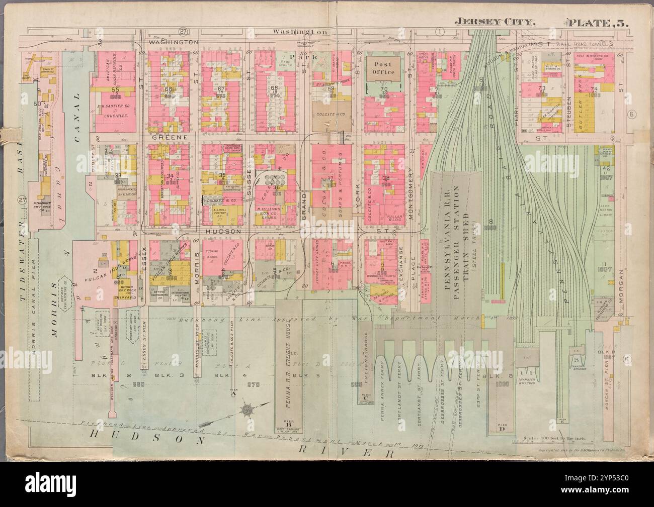 Jersey City, V. 1, Double Page Plate No. 5 [Map bounded by Washington ...