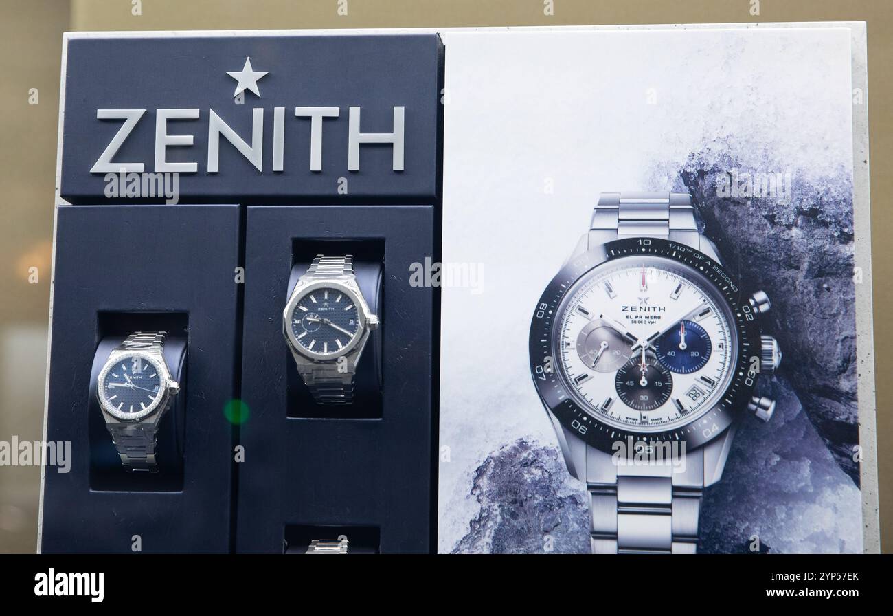 Palma, Spain. 28th Nov, 2024. A banner of the luxury brand Zenith in ...